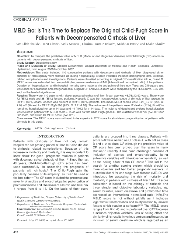 (PDF) MELD era: is this time to replace the original Child-Pugh score ...