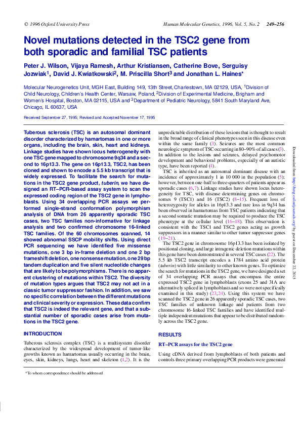 (PDF) Novel mutations detected in the TSC2 gene from both sporadic and ...