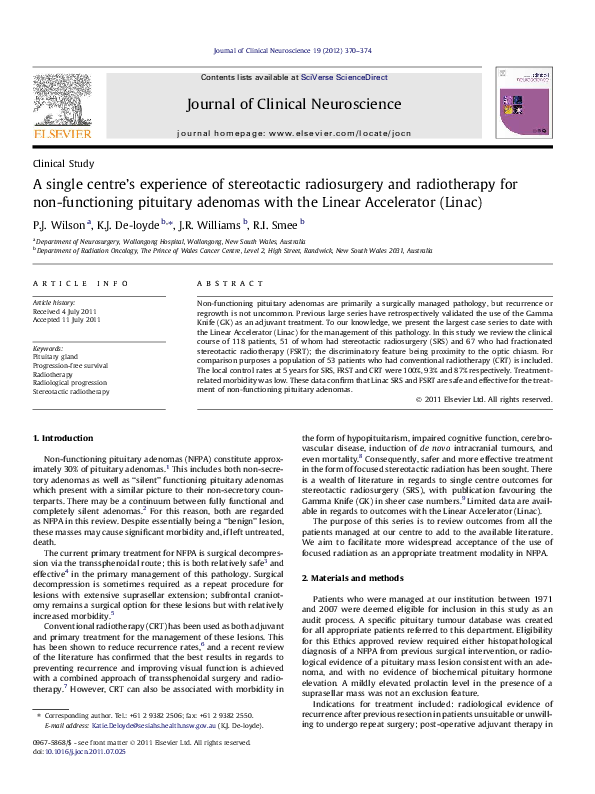 (PDF) A single centre’s experience of stereotactic radiosurgery and radiotherapy for non ...