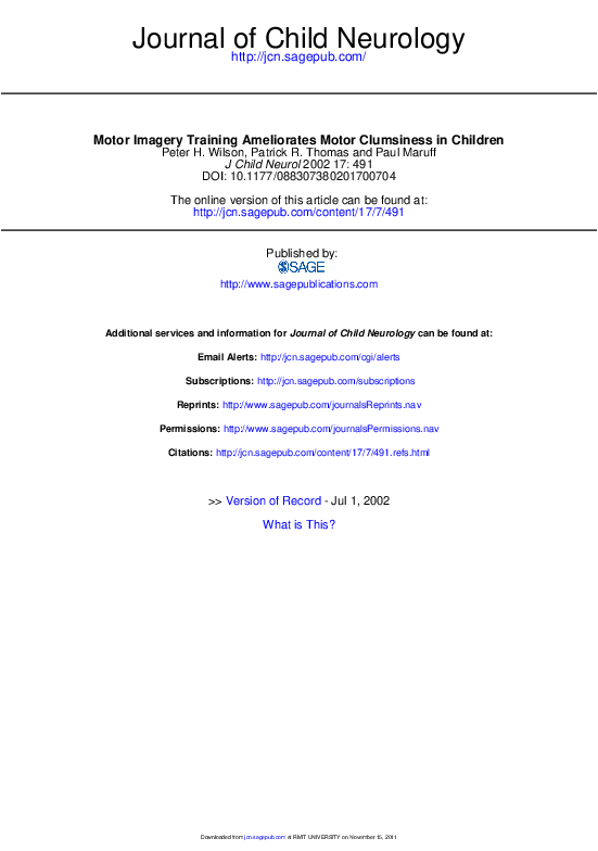 (PDF) Motor Imagery Training Ameliorates Motor Clumsiness in Children
