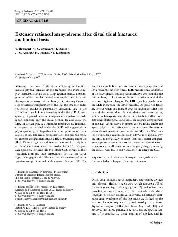 (PDF) Extensor retinaculum syndrome after distal tibial fractures ...