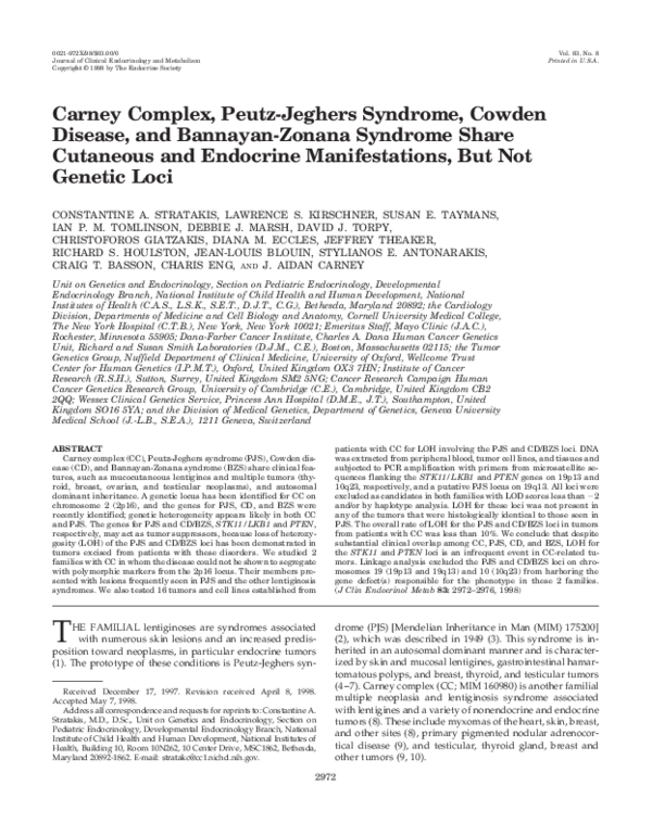 (PDF) Carney Complex, Peutz-Jeghers Syndrome, Cowden Disease, and ...