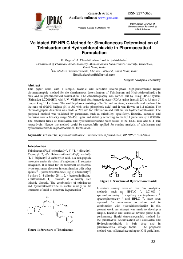 (PDF) Validated RP‐HPLC Method for Simultaneous Determination of Telmisartan and ...