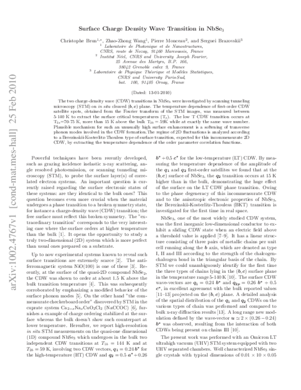 (PDF) Surface Charge Density Wave Phase Transition in NbSe_{3} | Christophe Brun - Academia.edu