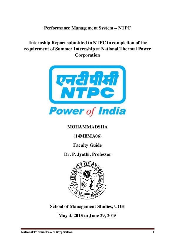 (PDF) Performance Management System – NTPC Internship Report submitted to NTPC in completion of ...
