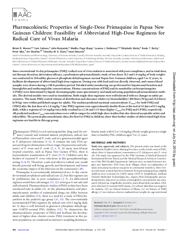 (PDF) Pharmacokinetic Properties of Single-Dose Primaquine in Papua New ...