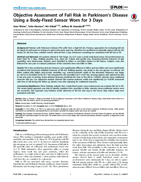 (PDF) Objective Assessment of Fall Risk in Parkinson's Disease Using a ...