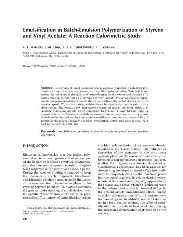 (PDF) Emulsification in batch emulsion polymerization