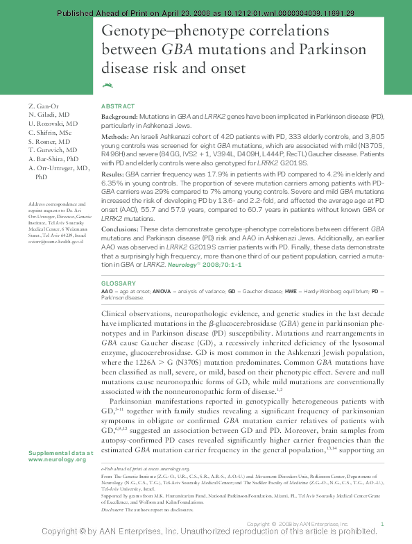 (PDF) Genotype-phenotype correlations between GBA mutations and ...