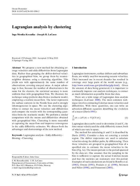 (PDF) Lagrangian analysis by clustering