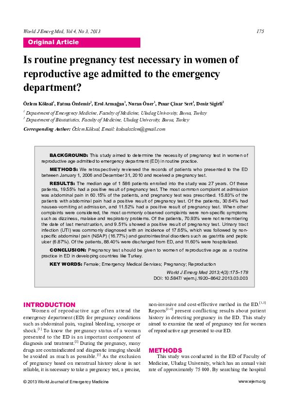 (PDF) Is routine pregnancy test necessary in women of reproductive age ...