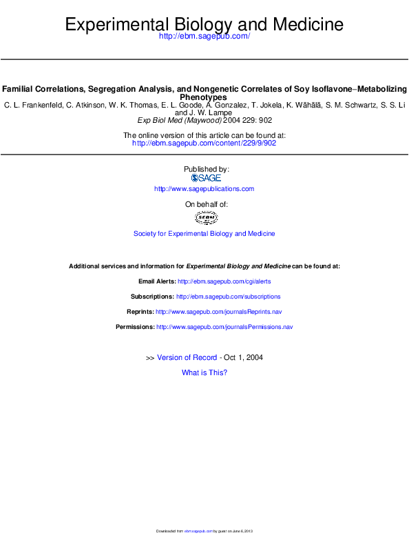 (PDF) Familial Correlations, Segregation Analysis, and Nongenetic ...