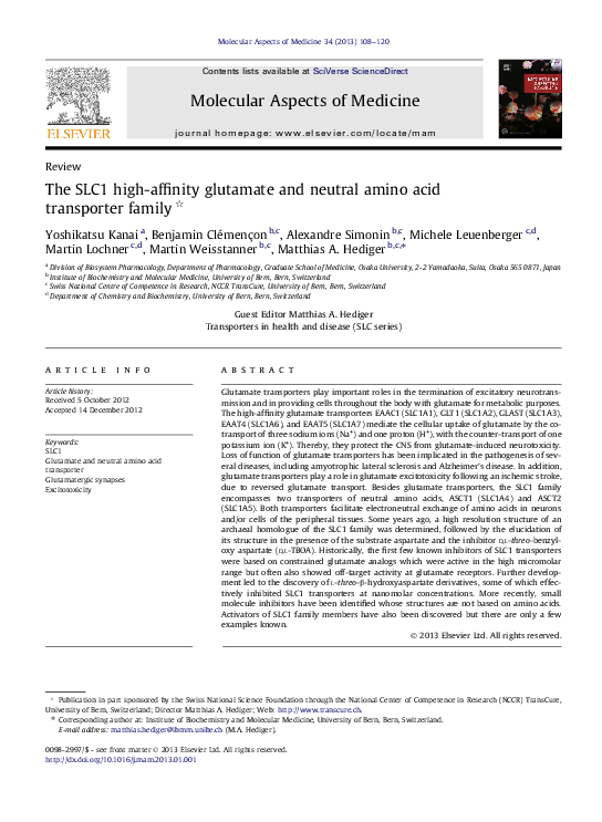 (PDF) The SLC1 high-affinity glutamate and neutral amino acid ...