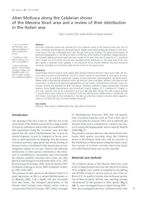 (PDF) Alien Mollusca along the Calabrian shores of the Messina Strait ...