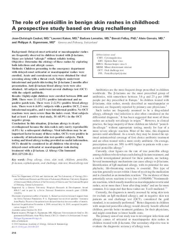 (PDF) The role of penicillin in benign skin rashes in childhood: A ...
