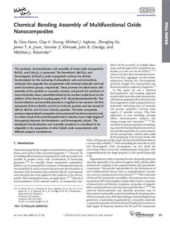 (PDF) Chemical Bonding Assembly of Multifunctional Oxide Nanocomposites