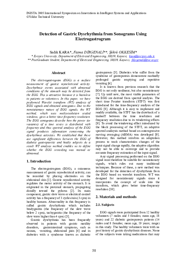 (PDF) Detection of Gastric Dysrhythmia from Sonograms Using Electrogastrogram