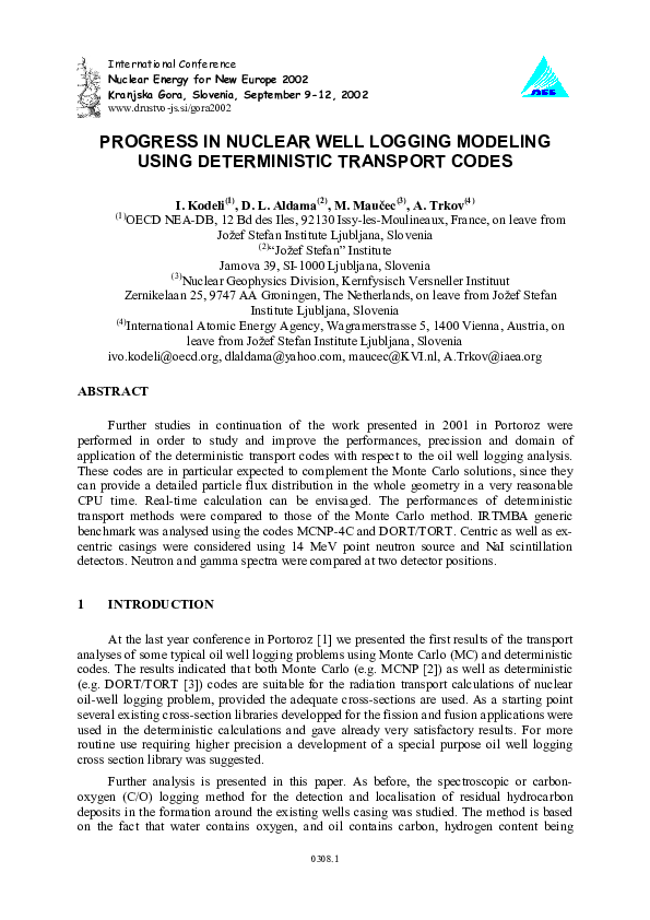 (PDF) Progress in Nuclear Well Logging Modeling Using Deterministic ...