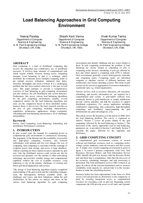 (PDF) Load Balancing Approaches in Grid Computing Environment