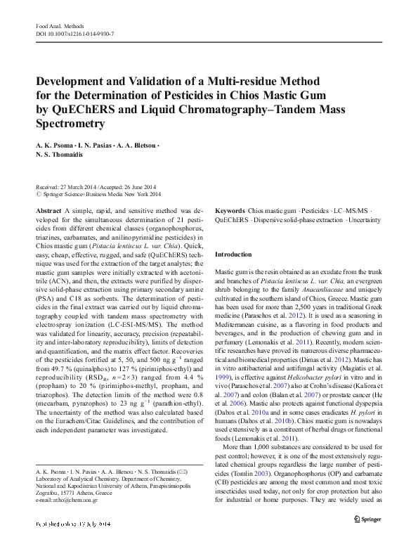 (PDF) Development and validation of a multi-residue method for the detection of a wide range of ...