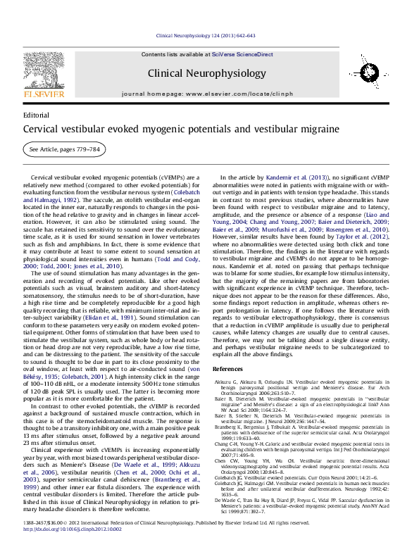 (PDF) Cervical vestibular evoked myogenic potentials in primary ...