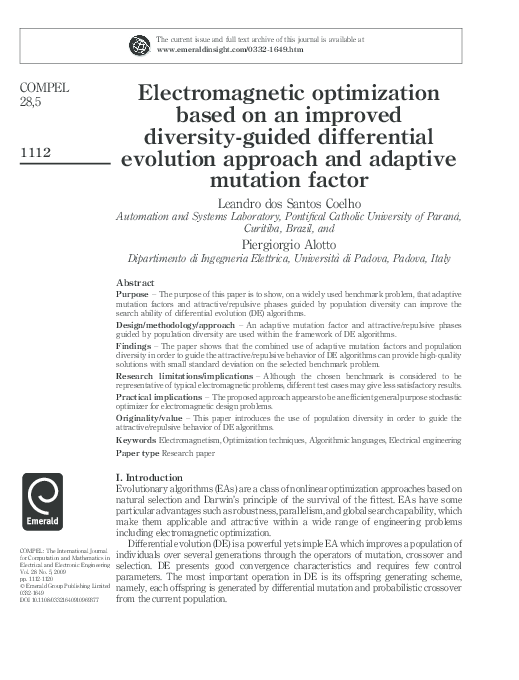 (PDF) Electromagnetic optimization based on an improved diversity-guided differential evolution ...