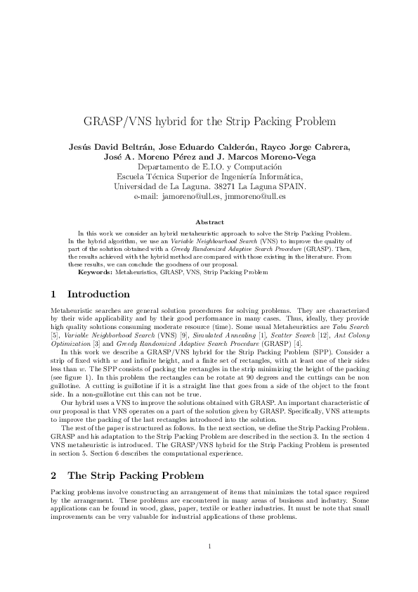 (PDF) GRASP/VNS hybrid for the strip packing problem