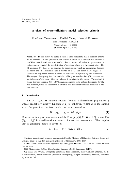 (PDF) A class of cross-validatory model selection criteria