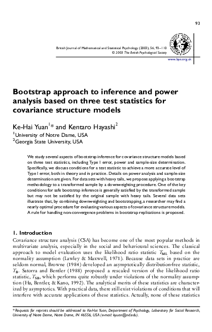 Pdf Bootstrap Approach To Inference And Power Analysis Based On Three Test Statistics For