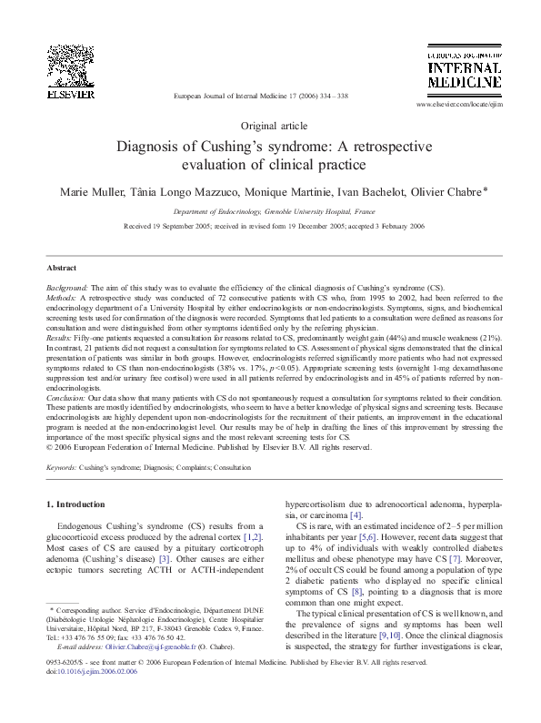 (PDF) Diagnosis of Cushing's syndrome: A retrospective evaluation of ...