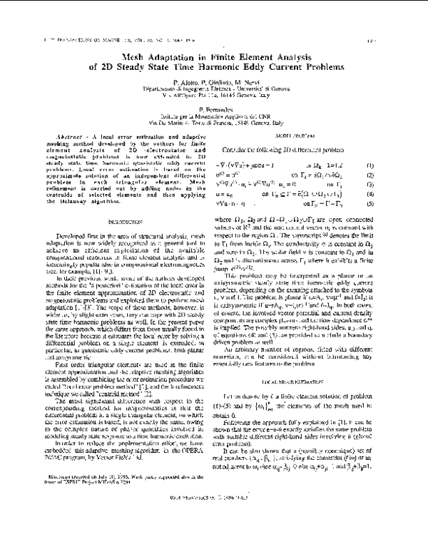(PDF) Mesh adaptation in finite element analysis of 2D steady state time harmonic eddy current ...