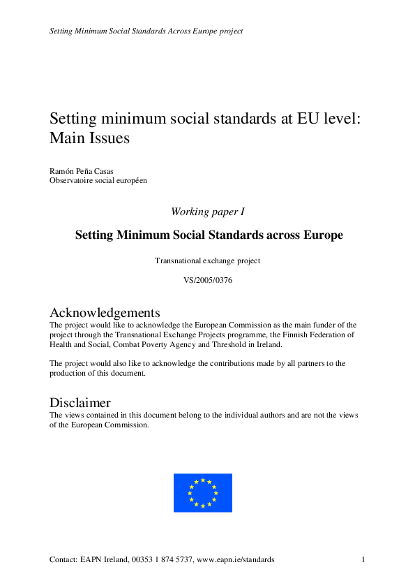 (PDF) Setting Minimum Social Standards Across Europe project Setting ...