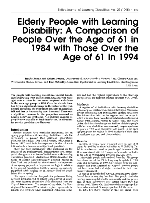 (PDF) Elderly People with Learning Disability: A Comparison of People ...