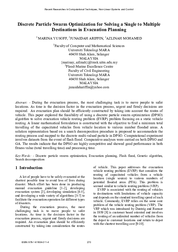 Pdf Discrete Particle Swarm Optimization For Solving A Single To Multiple Destinations In