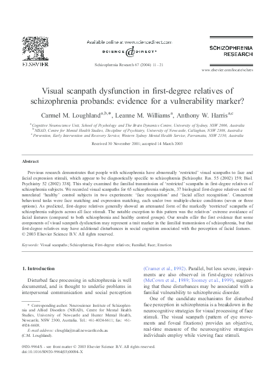(PDF) Visual scanpath dysfunction in first-degree relatives of schizophrenia probands: evidence ...