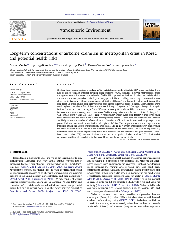 (PDF) Long-term concentrations of airborne cadmium in metropolitan ...