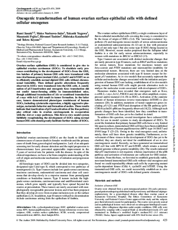 (PDF) Oncogenic transformation of human ovarian surface epithelial ...