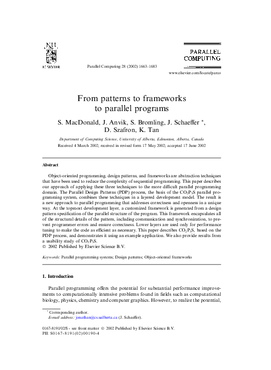 (PDF) From patterns to frameworks to parallel programs