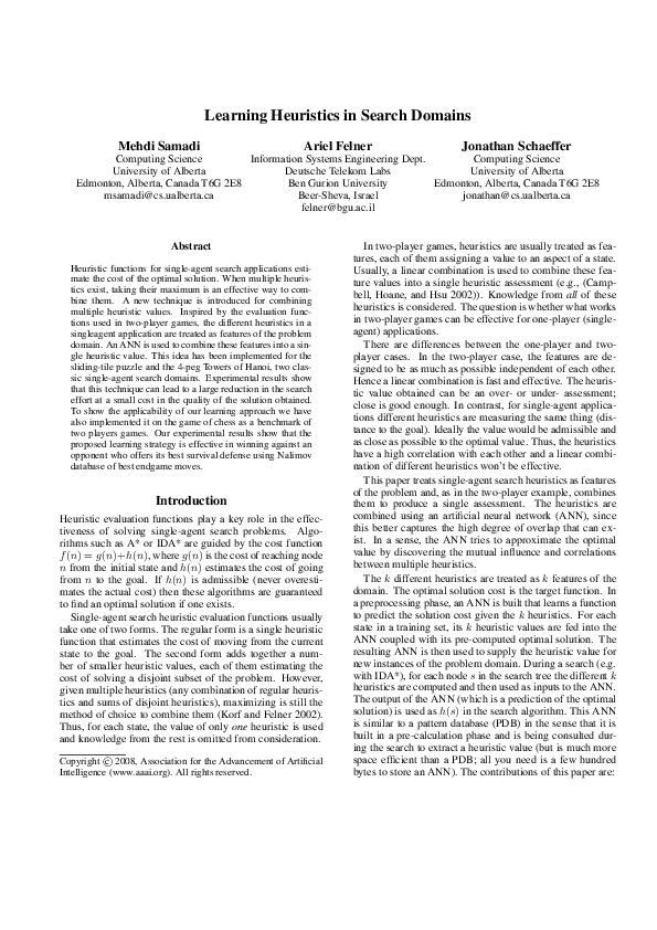 (PDF) Learning Heuristics in Search Domains