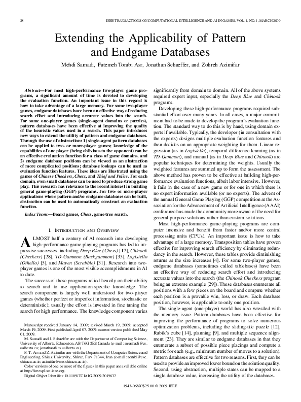 (PDF) Extending the Applicability of Pattern and Endgame Databases