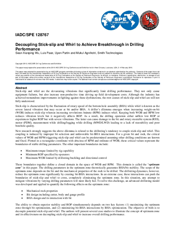(PDF) Decoupling Stick/Slip and Whirl To Achieve Breakthrough in ...