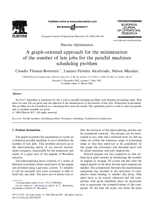 Pdf A Graph Oriented Approach For The Minimization Of The Number Of Late Jobs For The Parallel