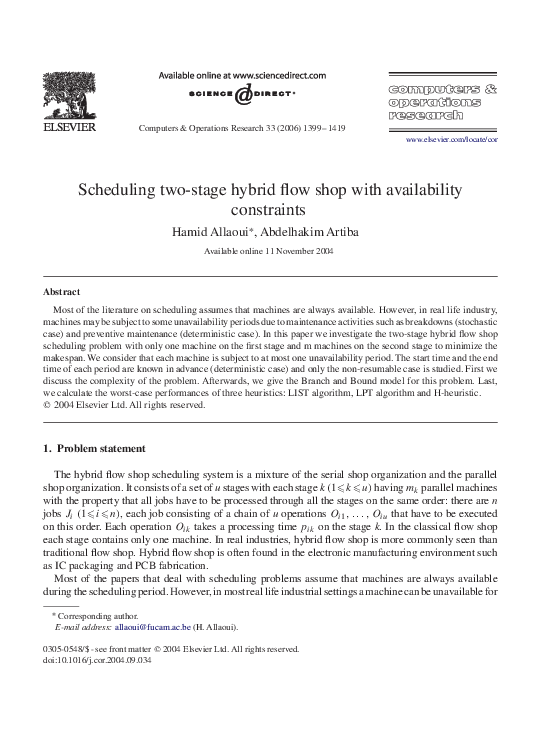 (PDF) Scheduling two-stage hybrid flow shop with availability constraints