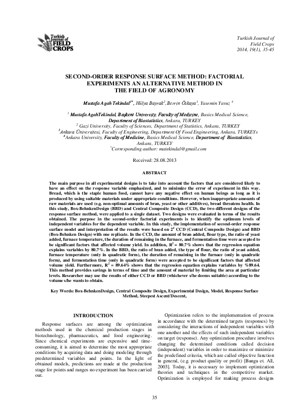 (PDF) Second-Order Response Surface Method: Factorial Experiments an Alternative Method in the ...