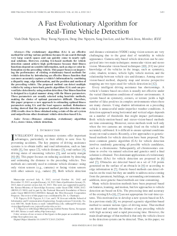 (PDF) A Fast Evolutionary Algorithm for Real-Time Vehicle Detection
