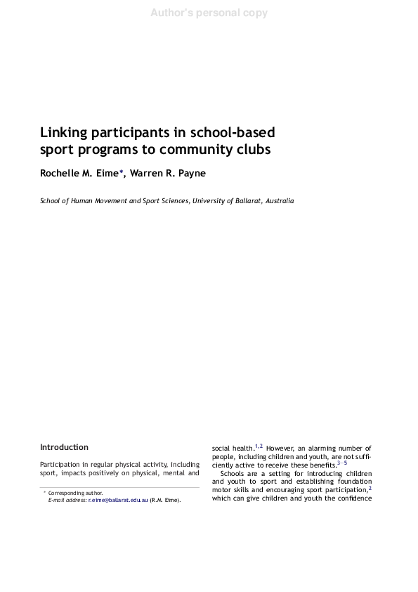 (PDF) Linking participants in school-based sport programs to community ...
