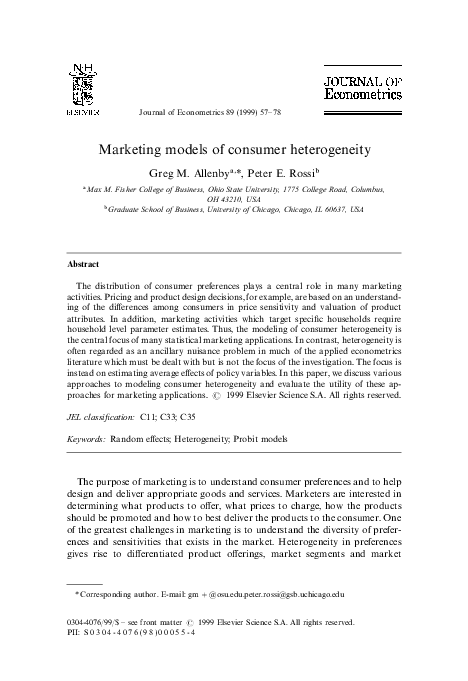 (PDF) Marketing models of consumer heterogeneity
