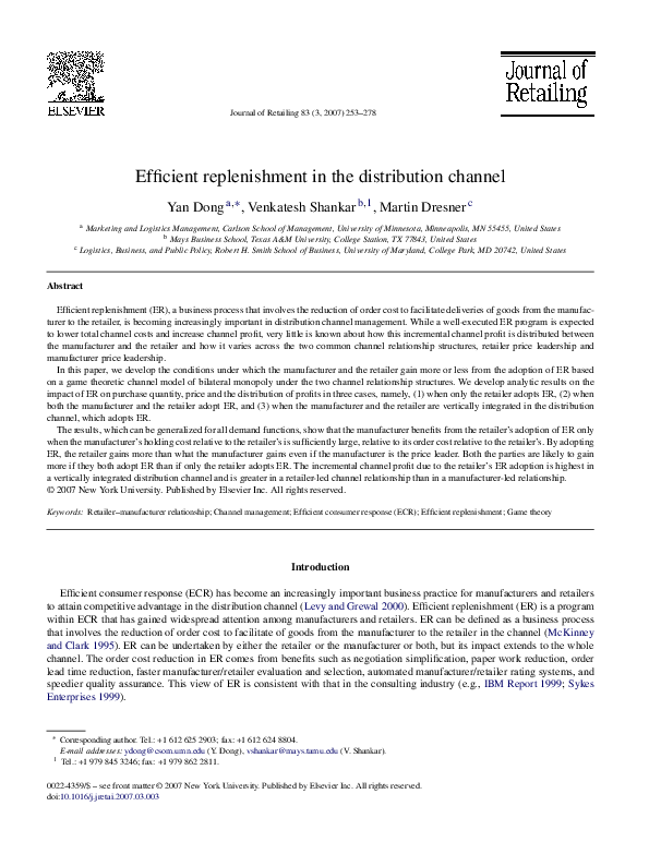 (PDF) Efficient replenishment in the distribution channel