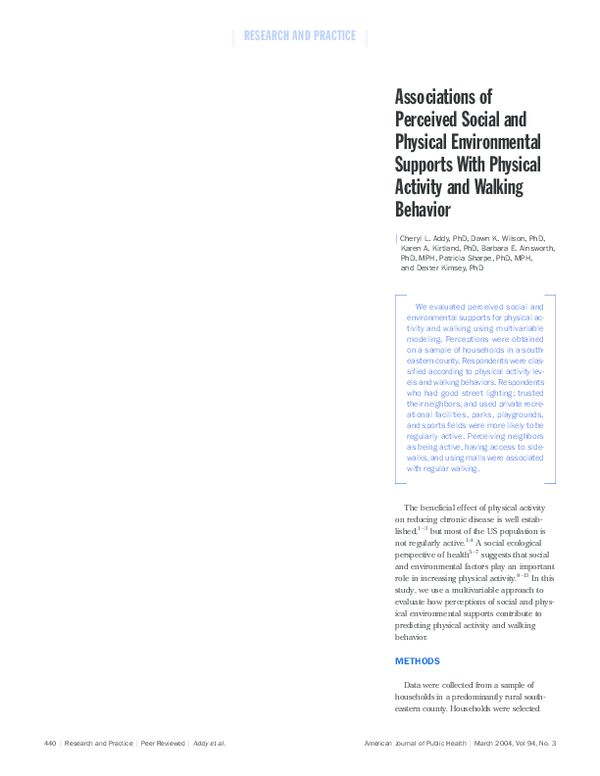(PDF) Associations of Perceived Social and Physical Environmental Supports With Physical ...