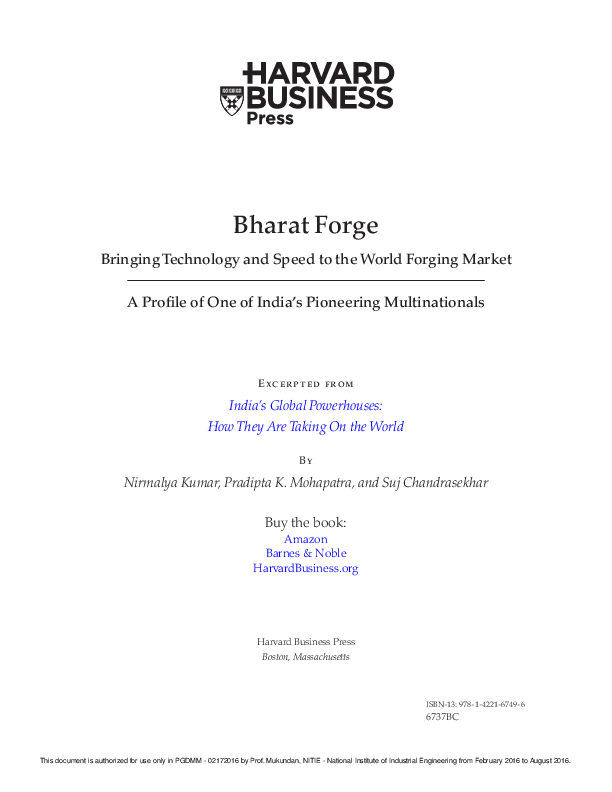 (PDF) Bharat Forge Bringing Technology and Speed to the World Forging ...